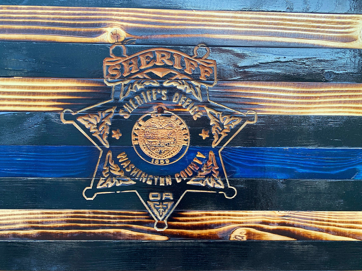 Thin Blue Line Wood Flag with Agency Badge – Ditch Boring. Valhalla ...