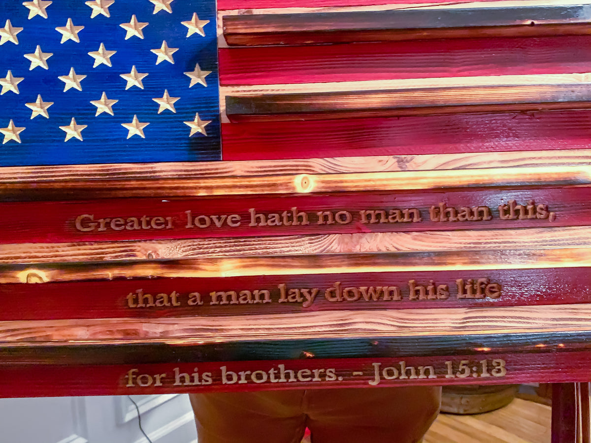 Thin Blue Line Challenge Coin Flag – Ditch Boring. Valhalla Wood Forge