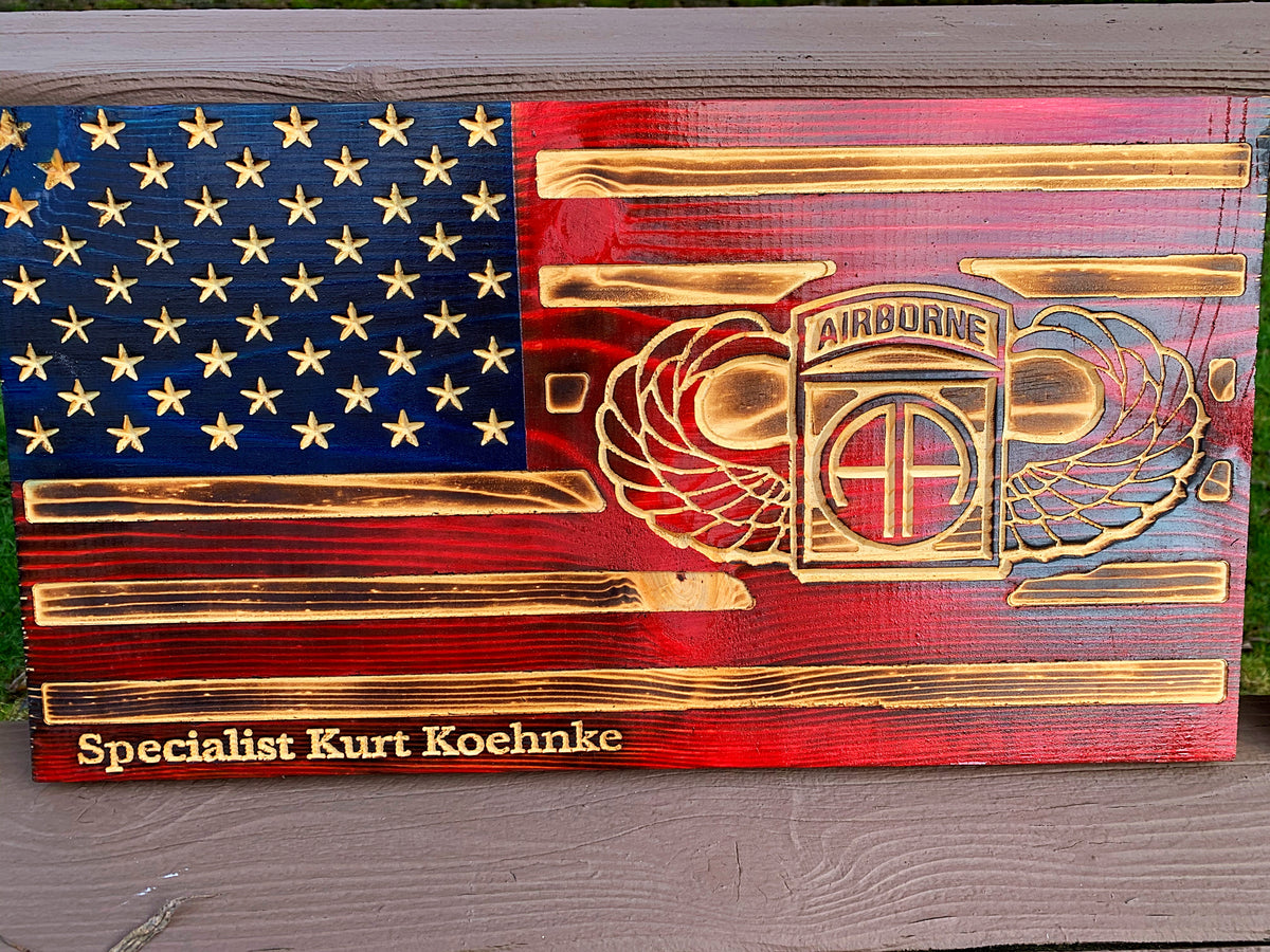 Army Airborne Wood Flag 11x21 – Ditch Boring. Valhalla Wood Forge