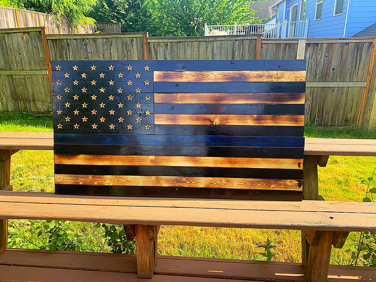 Large Thin Blue Line 33x60 – Ditch Boring. Valhalla Wood Forge